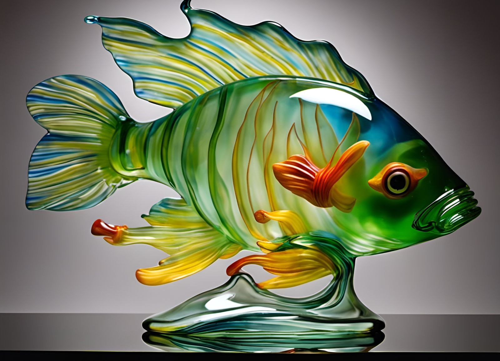 Ocean Fish, Life like, clear sculpted translucent glass art as created ...