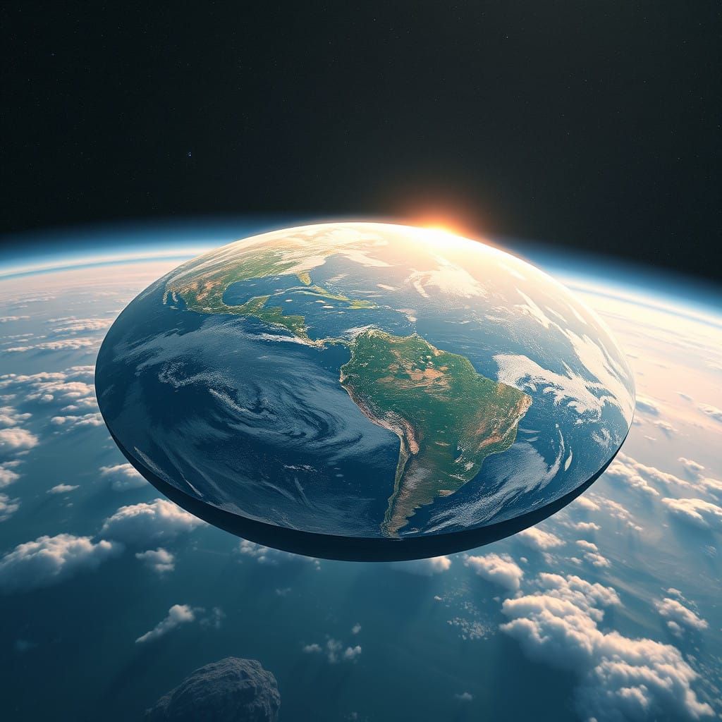 From the vast expanse of space, the flat Earth appears as a colossal ...