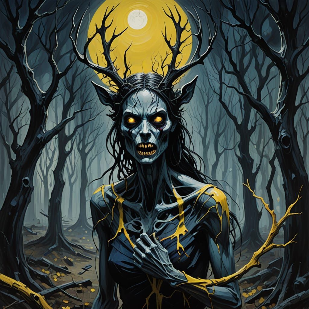 Female Wendigo - Macabre Portrait of a Tormented Female Wen...