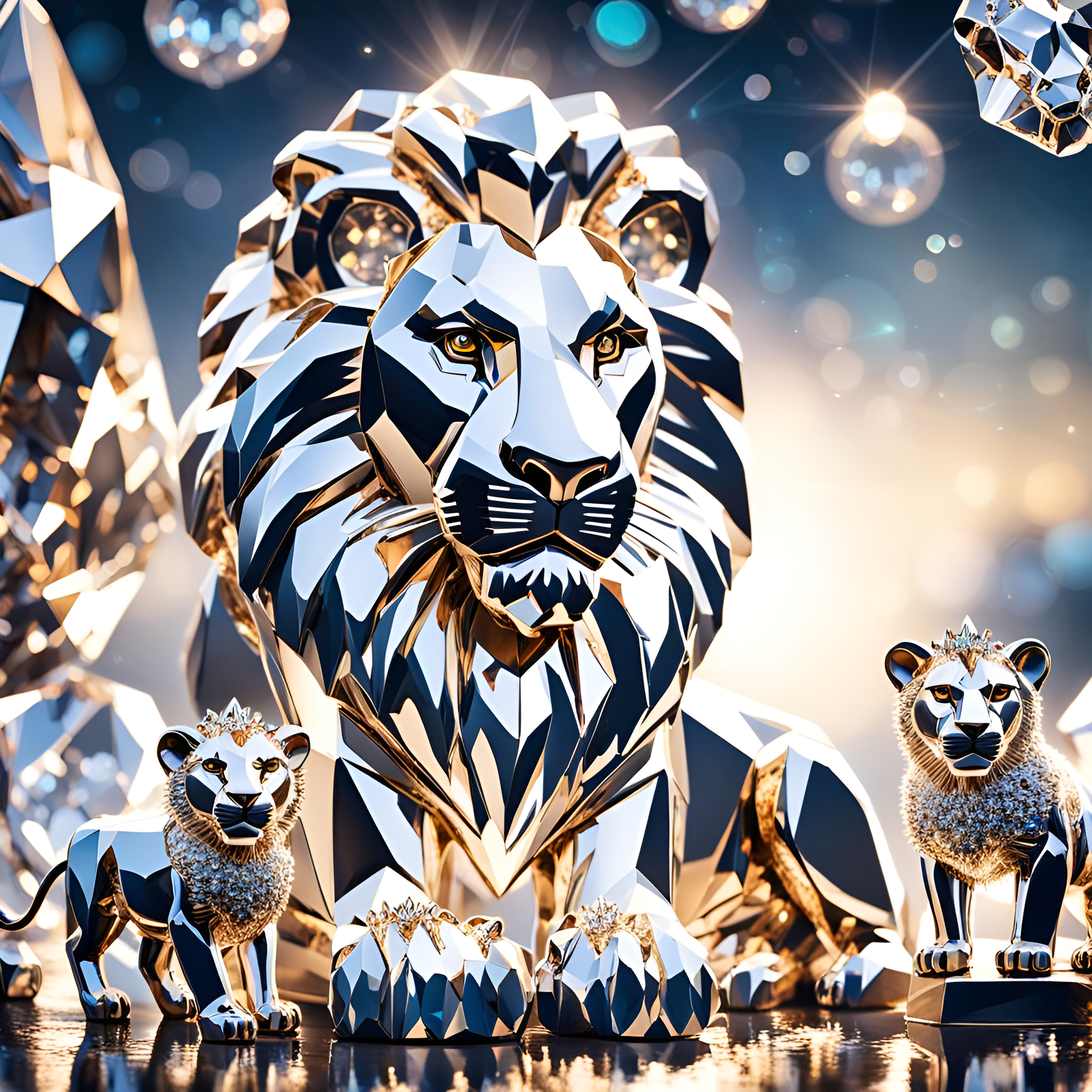 A Swarovski crystal Lion surrounded by its endearing cubs - AI ...