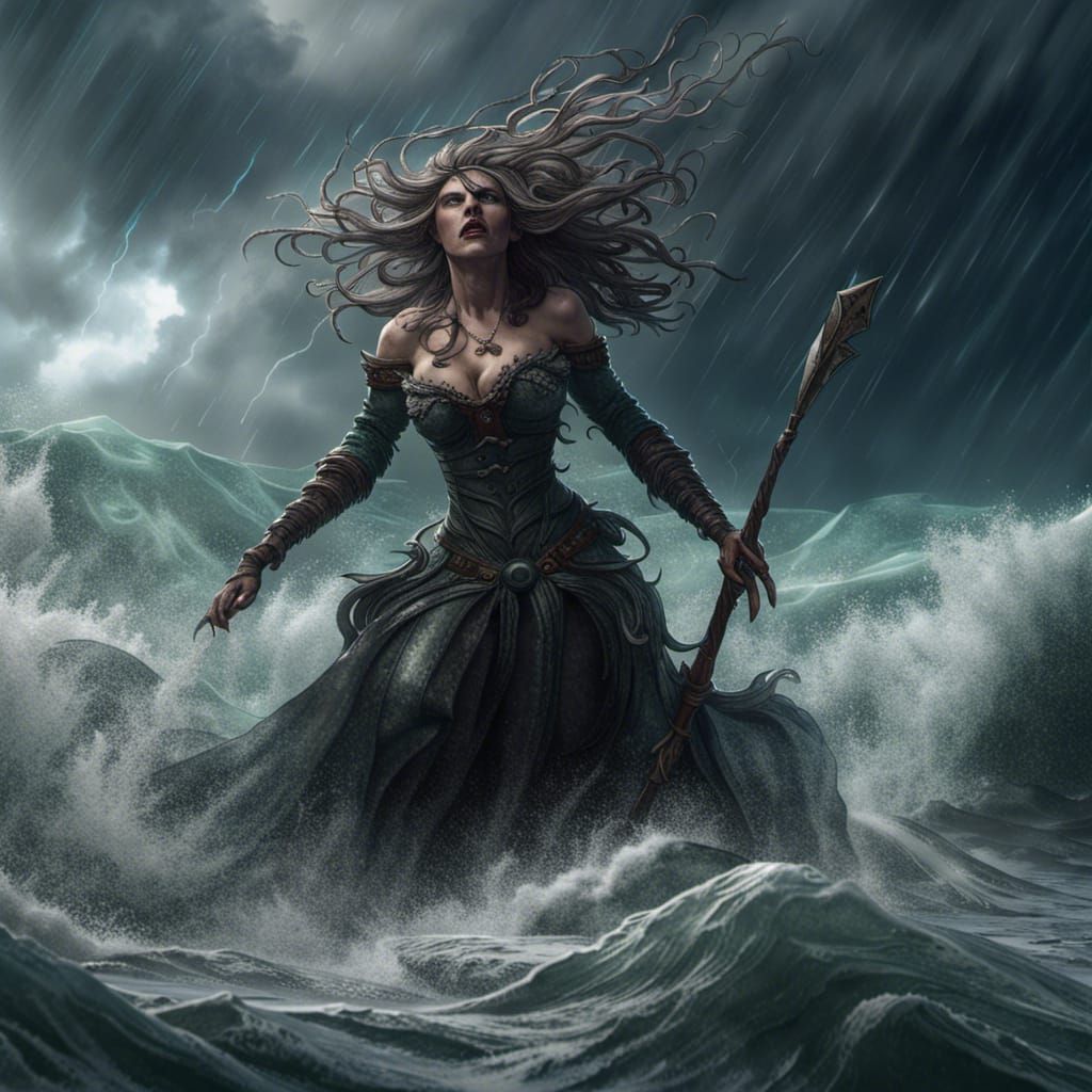 Terrifying sea witch rising from a stormy ocean - AI Generated Artwork ...