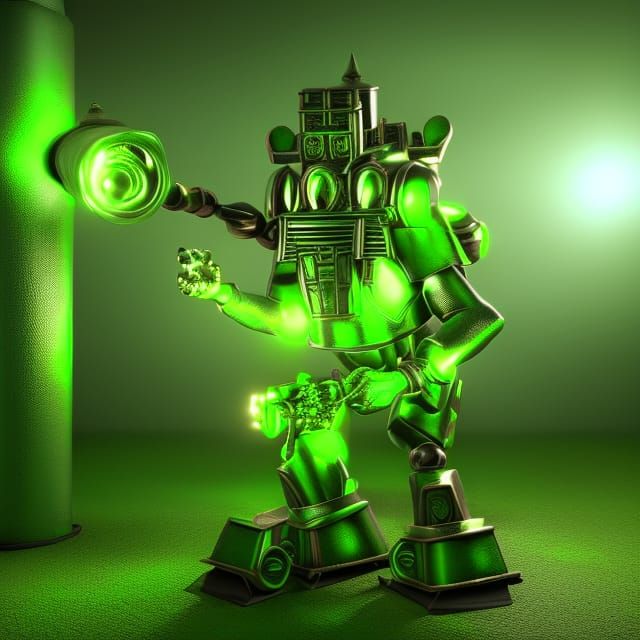 Photorealistic National Geographic photo of an evil green metal zombie ...