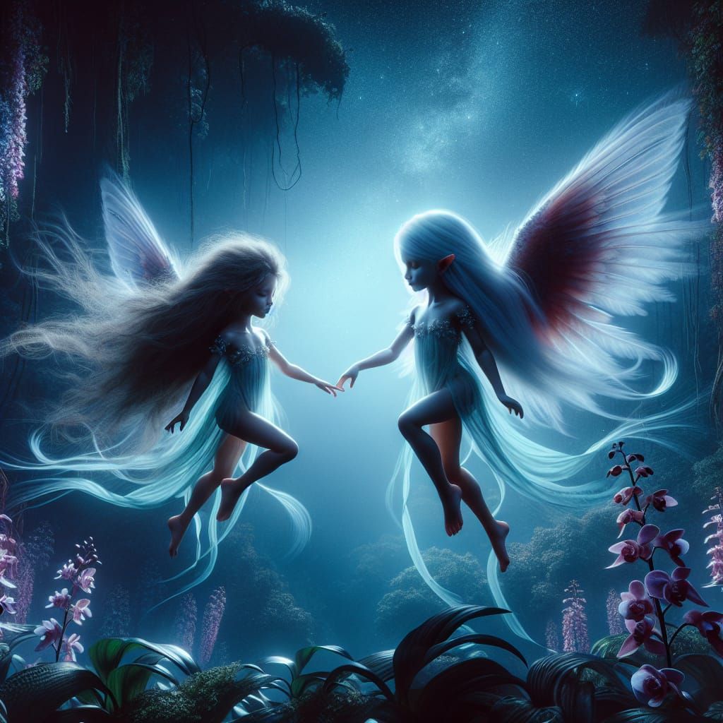 A hyper-realistic digital artwork of two beautiful tiny ghost micro ...