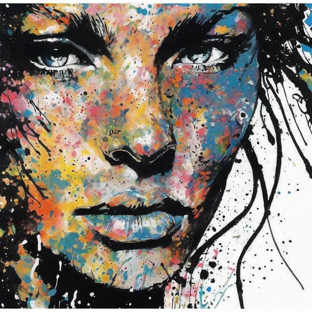 18x24 ink splatter portrait, running ink, soft_luminous_hues. Ink ...