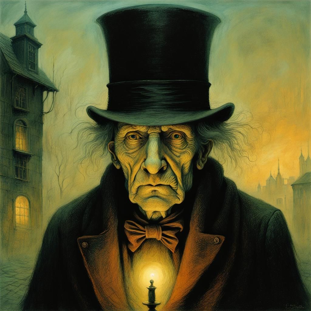 Ebenezer Scrooge in Dark Surrealist Art - AI Art