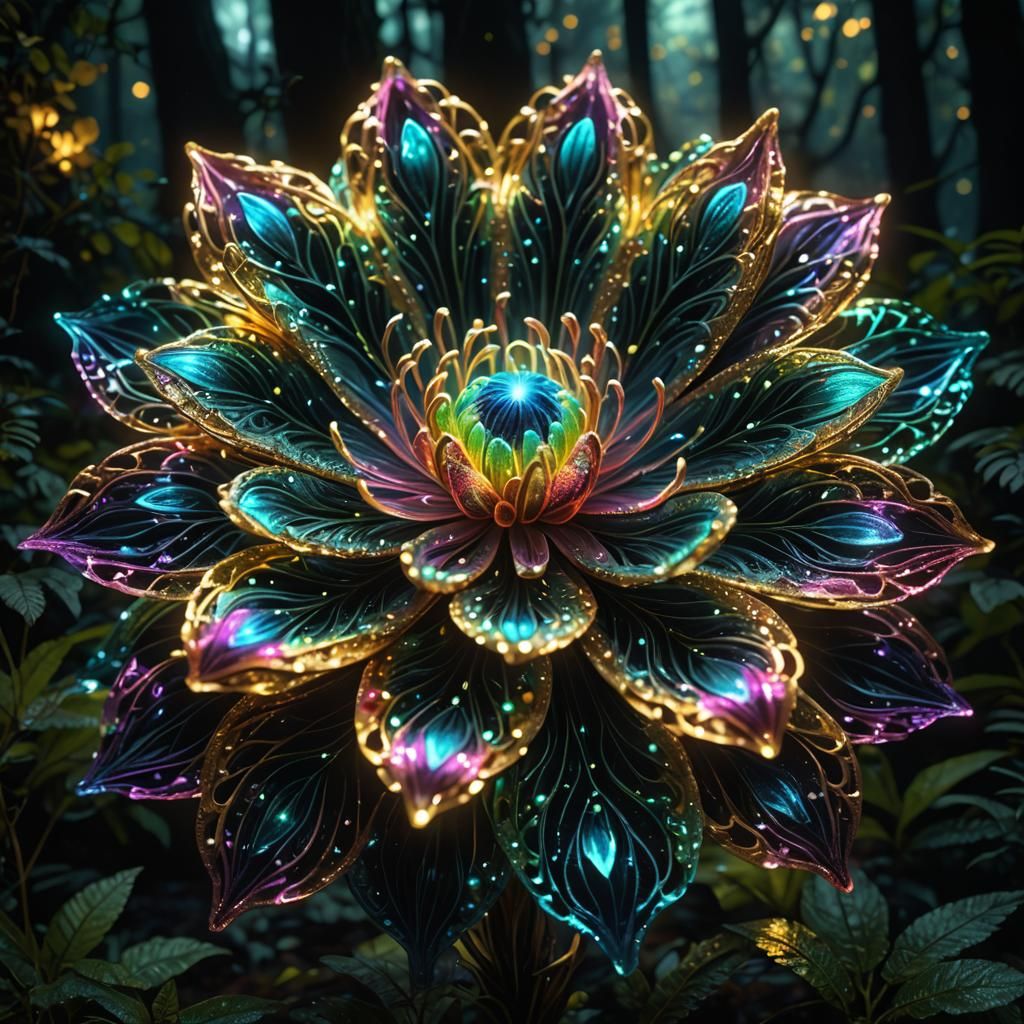 Sparkling Magical Filigree Flower in a Dark Forest - AI Generated ...