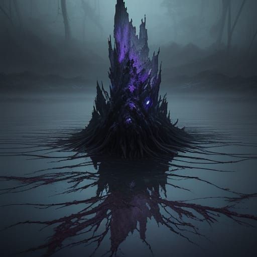 Hollow Droplet - Twisted Tar Pool in Dark Fantasy Anime Styl...