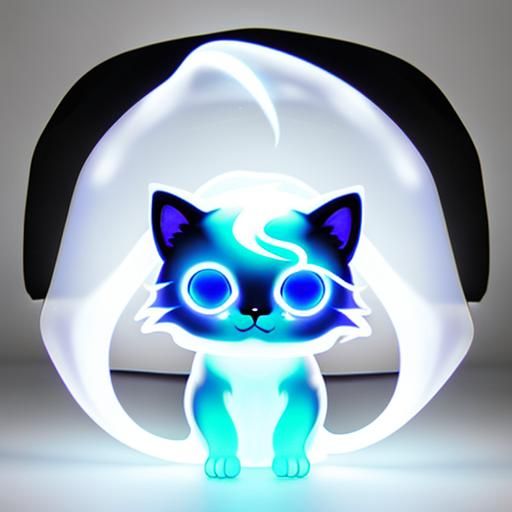 Adorable cute Bioluminescent chibi ghost cat, adorable ghostly cat semi ...