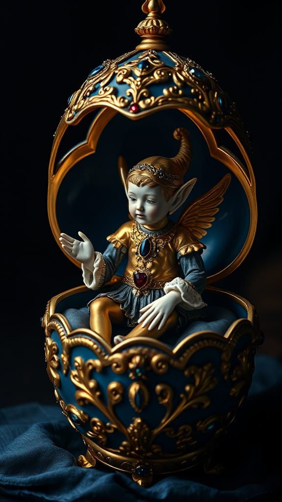 Golden Elf Emerges from Fabergé Egg - AI Art