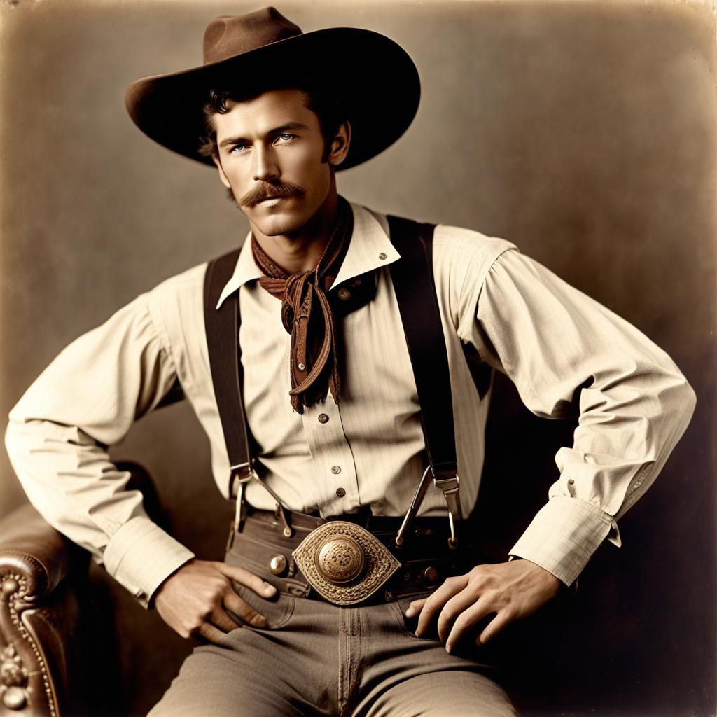 gorgeous cowboy, 1880, 25 years old, wearing a shirt that only buttons ...