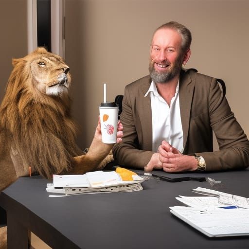 The Lion CEO at a meeting having some coffee - AI Generated Artwork ...