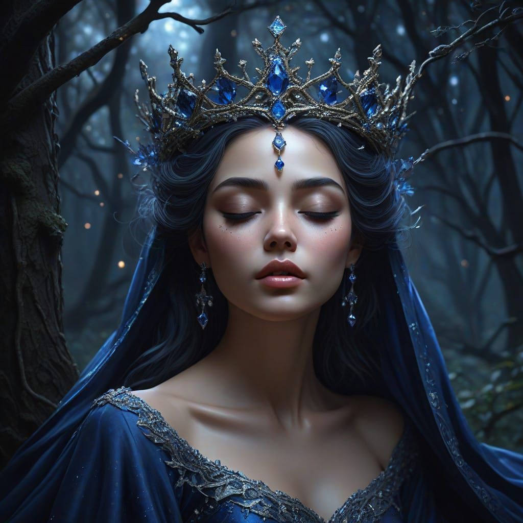 Midnight Starlight Goddess of the Dark Forest - AI Art