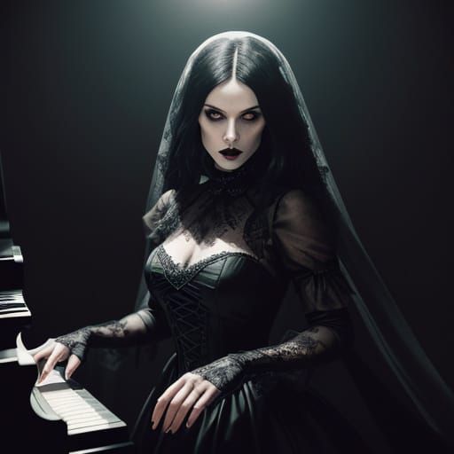 Goth Power Girl Plays Pipe Organ in Space - AI Art