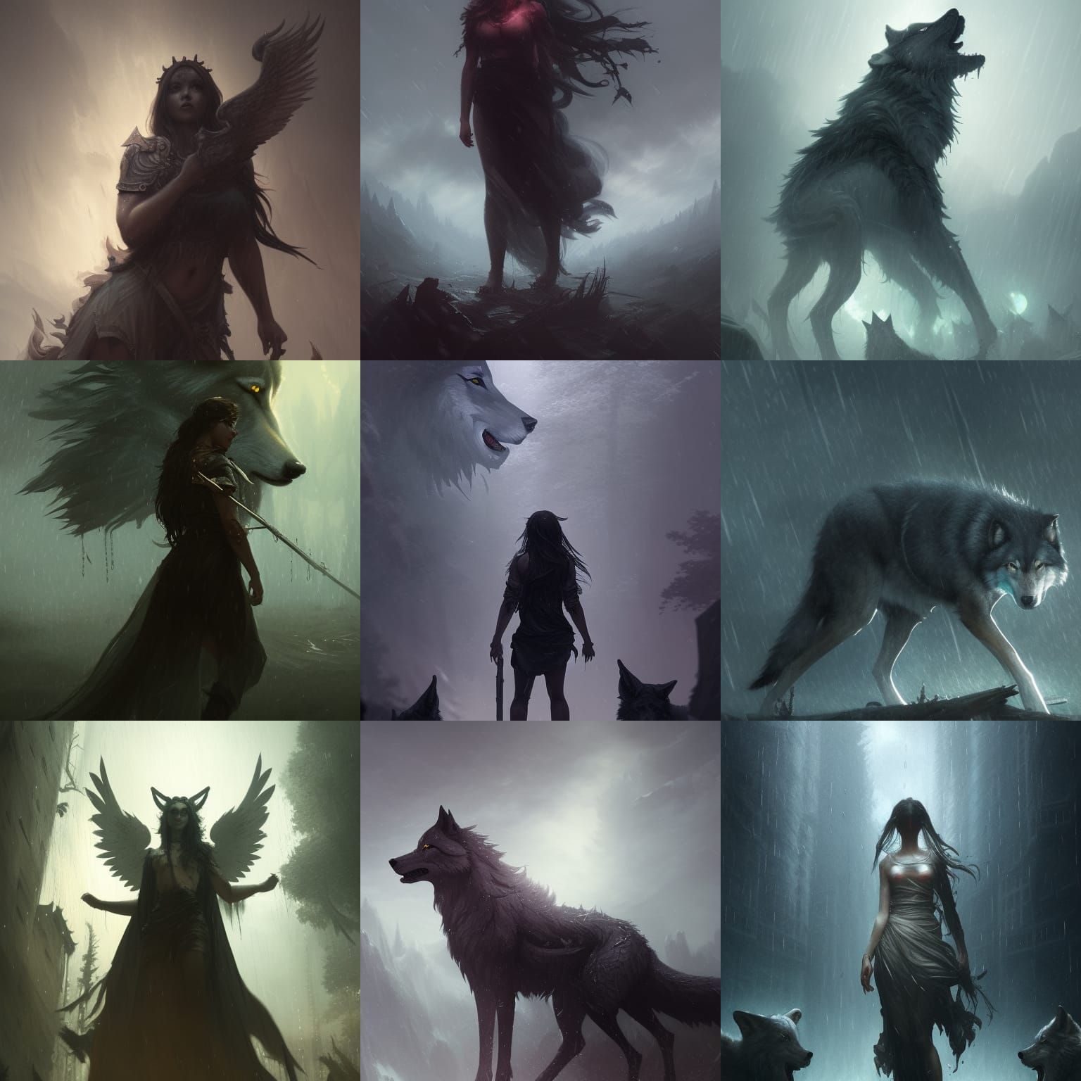 Solemn goddess of the wolves and rain - AI Generated Artwork ...