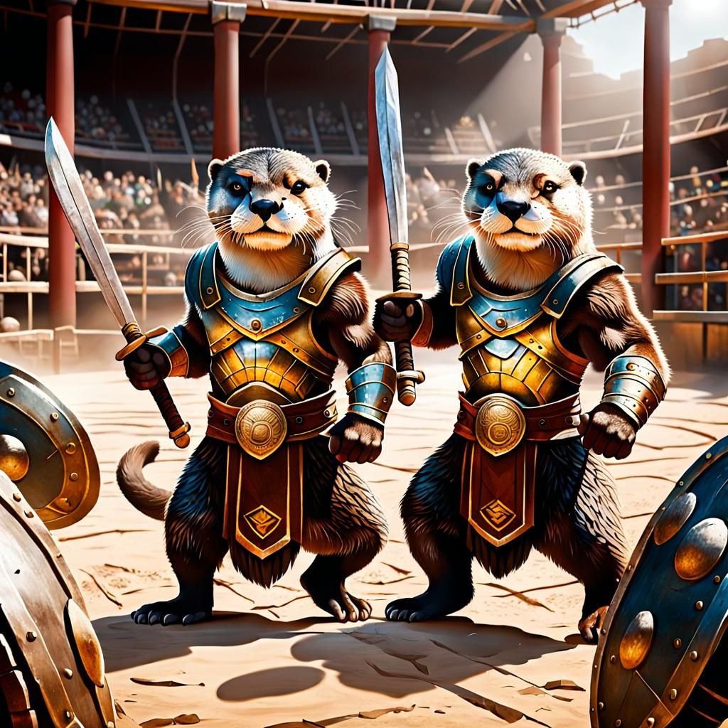 Buff otter gladiators in an arena , getting ready to fight - AI ...