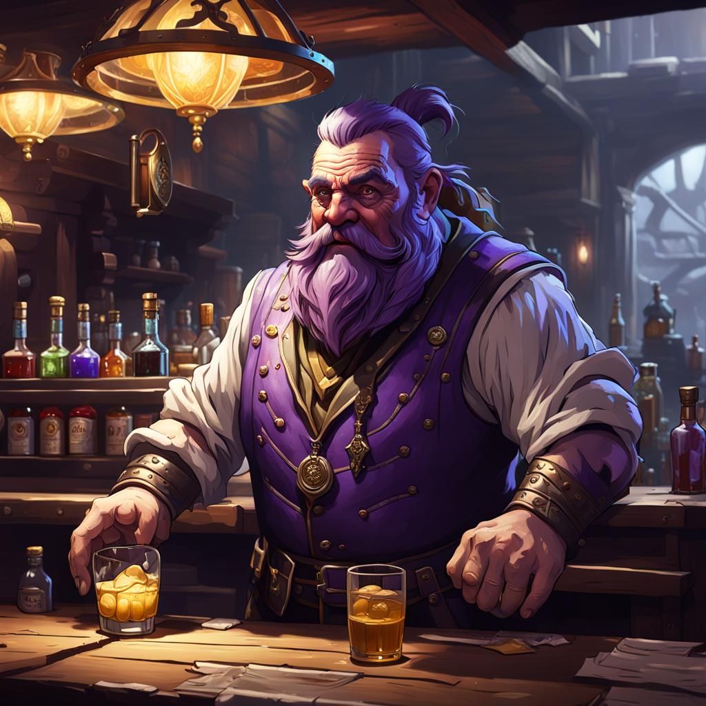 Dwarf bartender, tavern, hyperdetailed, maximal - AI Generated Artwork - NightCafe Creator