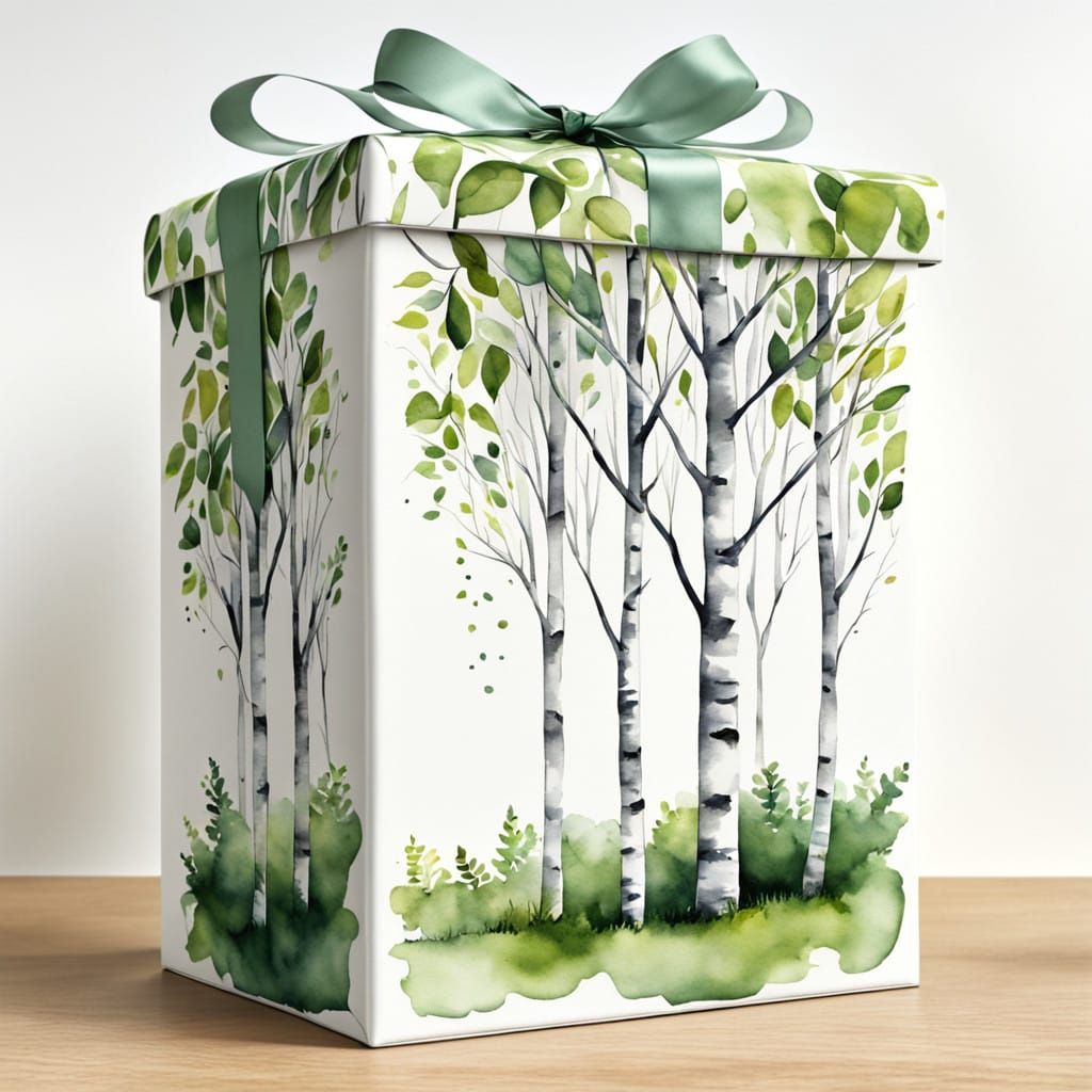 Birch Tree Box Design - Birch Tree Box in a Serene Watercolo...