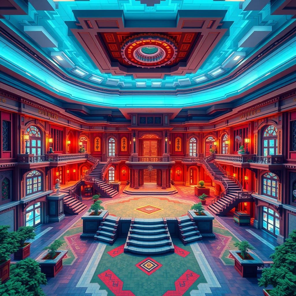 The Grand Entry - Luxurious Blocky Mansion in Vibrant Minecr...