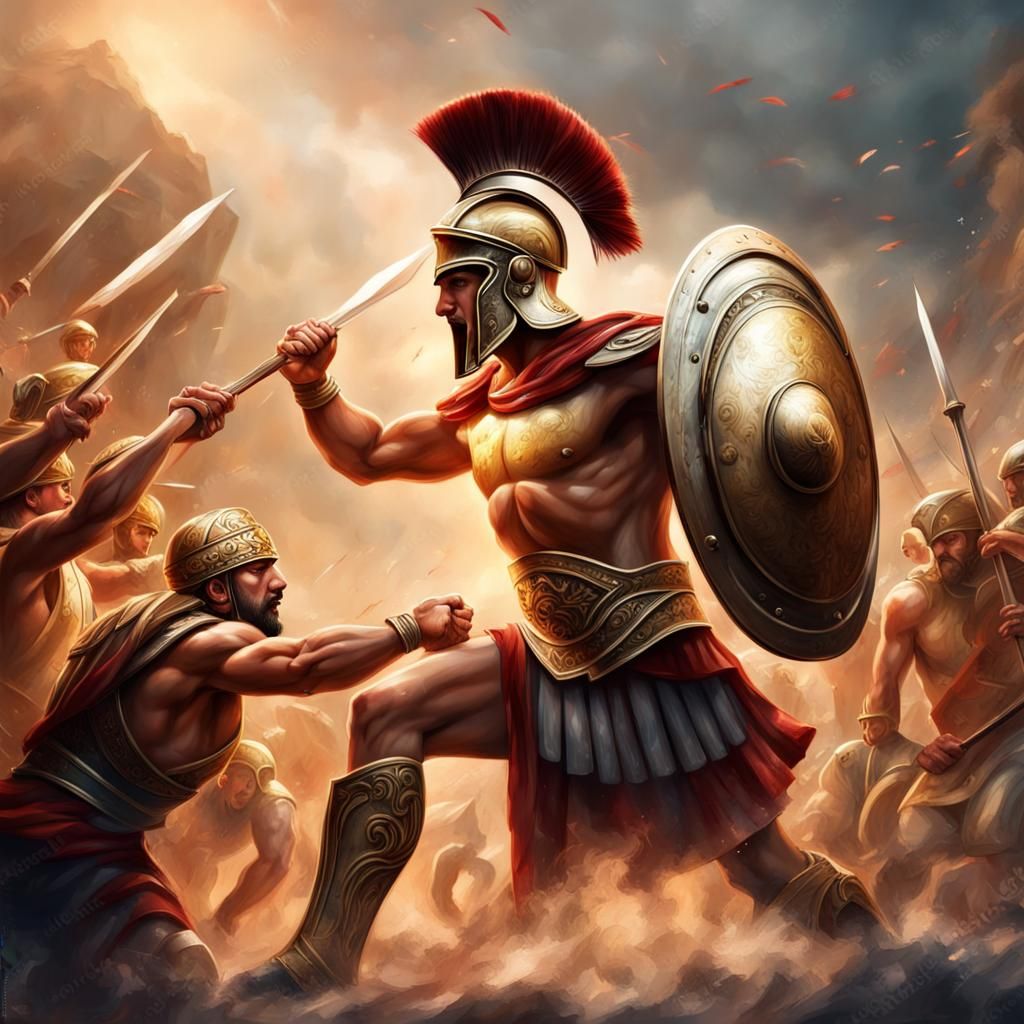 a Greek spartan fighting the Romanian gods and goddesses - AI Generated ...