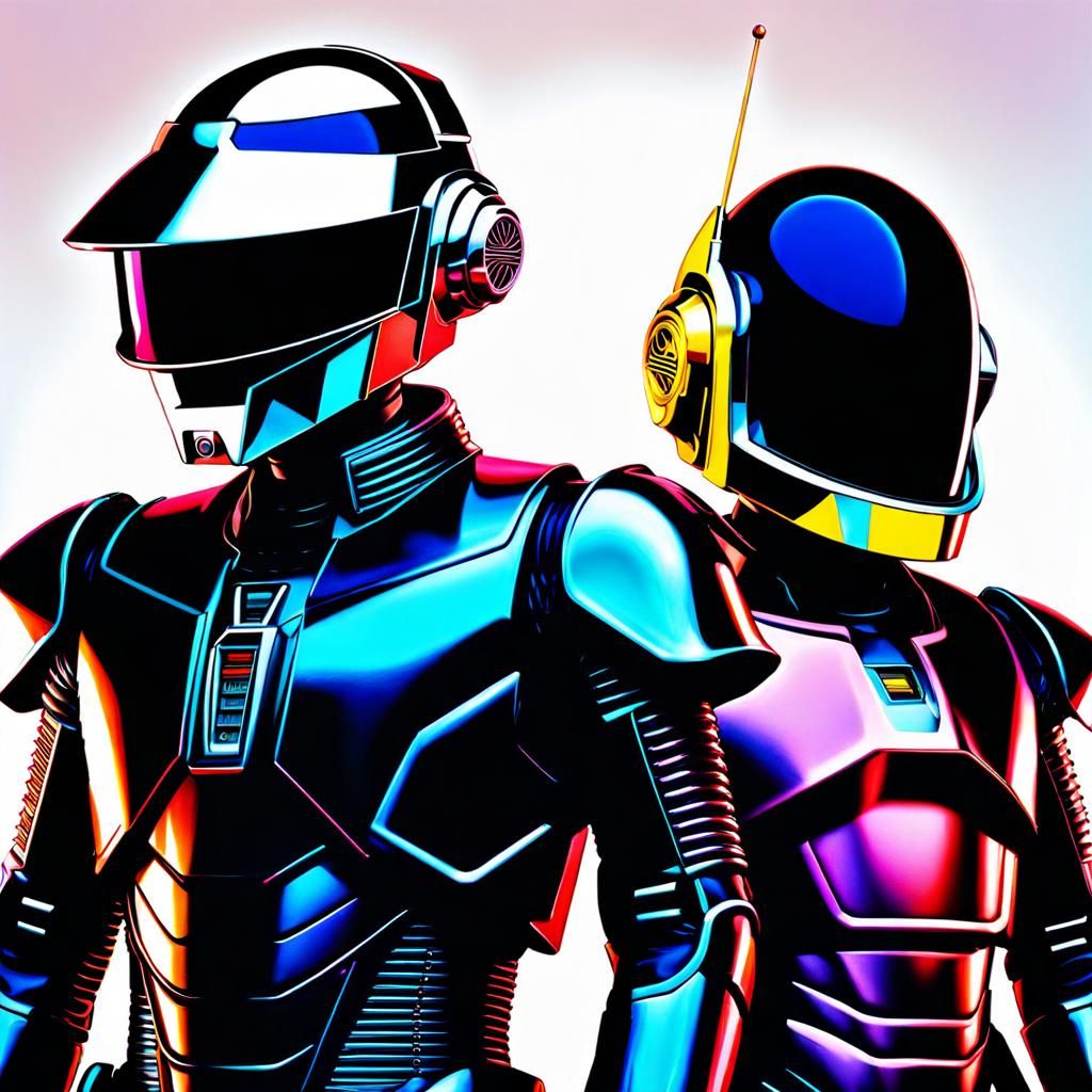 colorful, daft punk, cyborgs, androids, robots, 80s, aesthetics ...