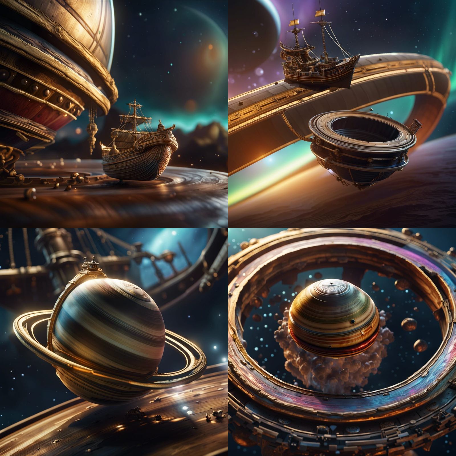 Saturn's rings with pirate ship, hyperrealism macro photography Unreal ...