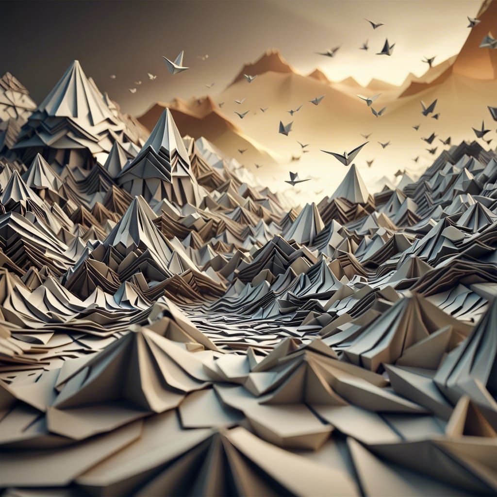 landscape made of origami - AI Generated Artwork - NightCafe Creator