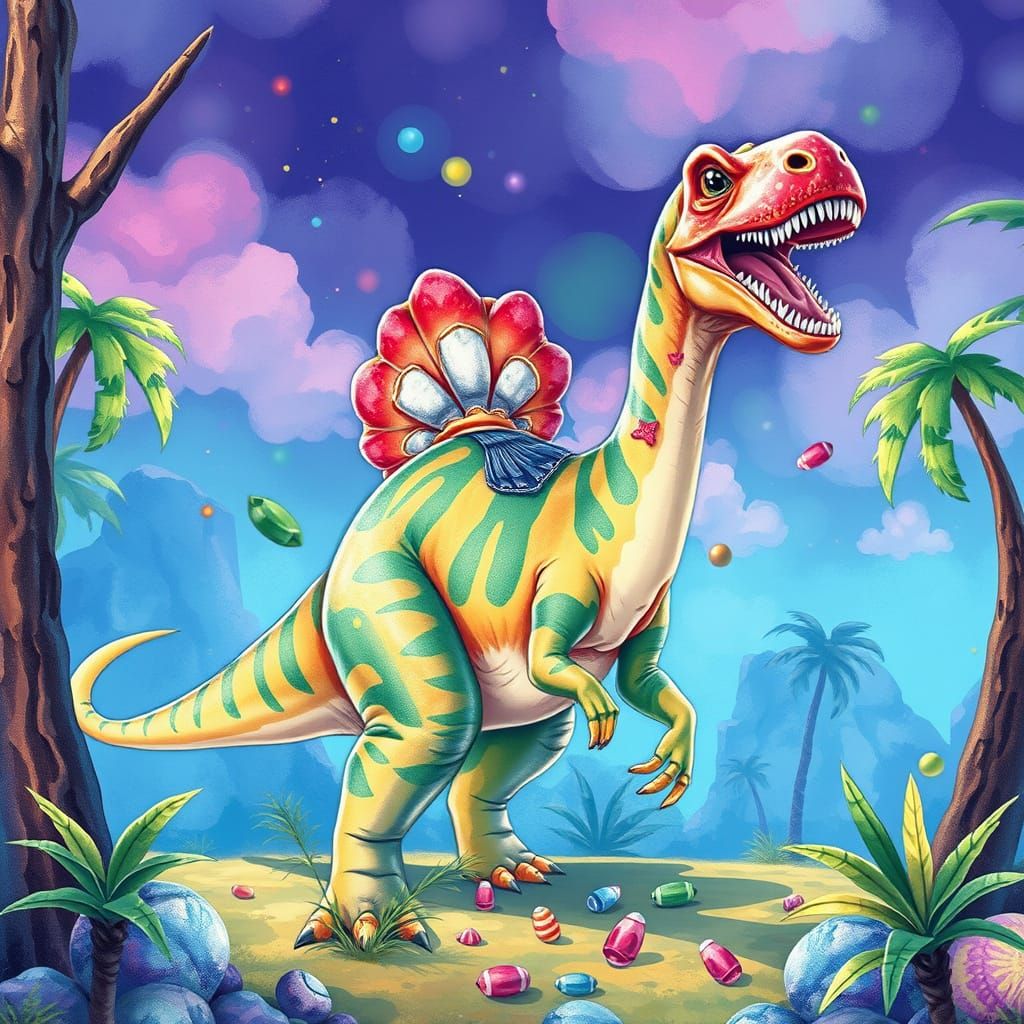 Kidcore Liminal watercolor - Kidcore Brontosaurus in Limina...