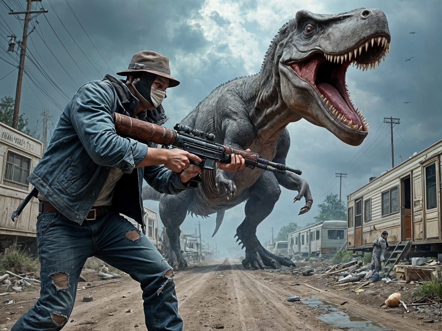 Anonymous Ray, with mask on, is holding a bazooka and aiming at a ...