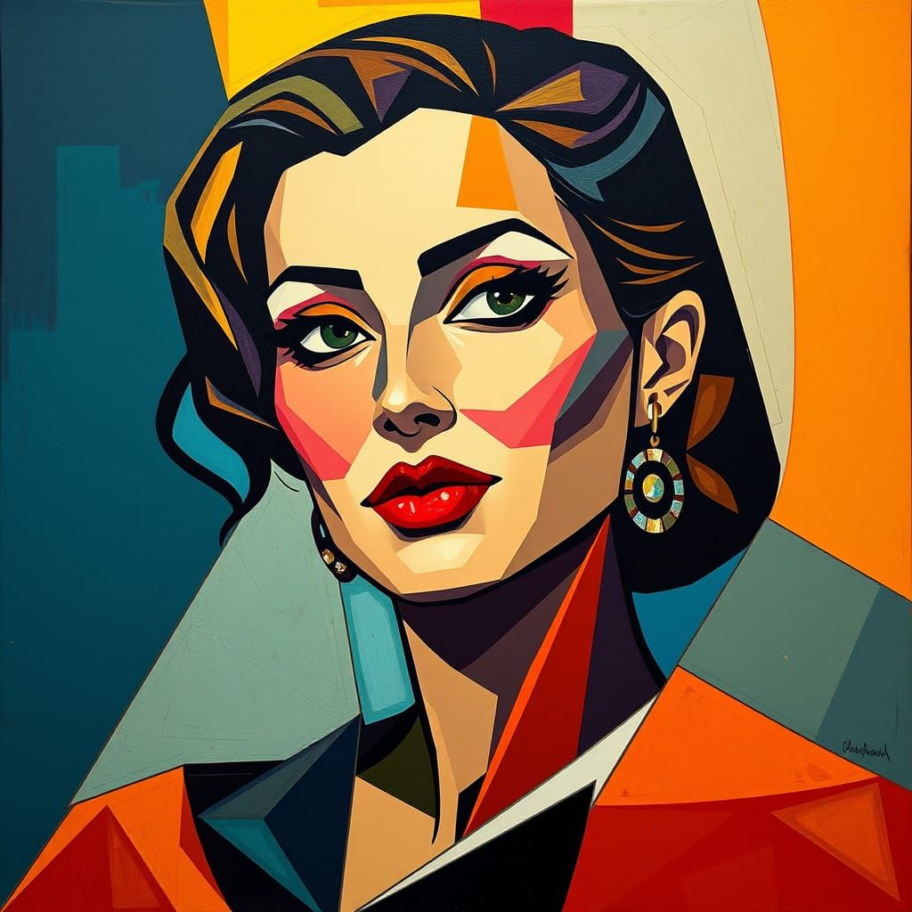 Selbstwertgefühl cubist painting, Neo-Cubism, layered overlapping ...