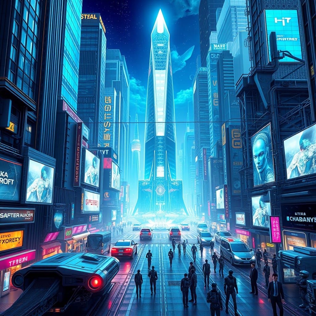 Cyberpunk Metropolis Teeming with Cyborgs, Android... - AI Art