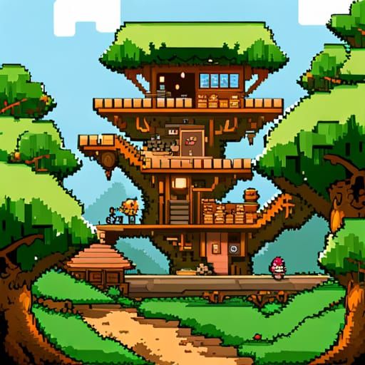 8 bit pixel art side-scrolling platform game "cute squirrels racing ...