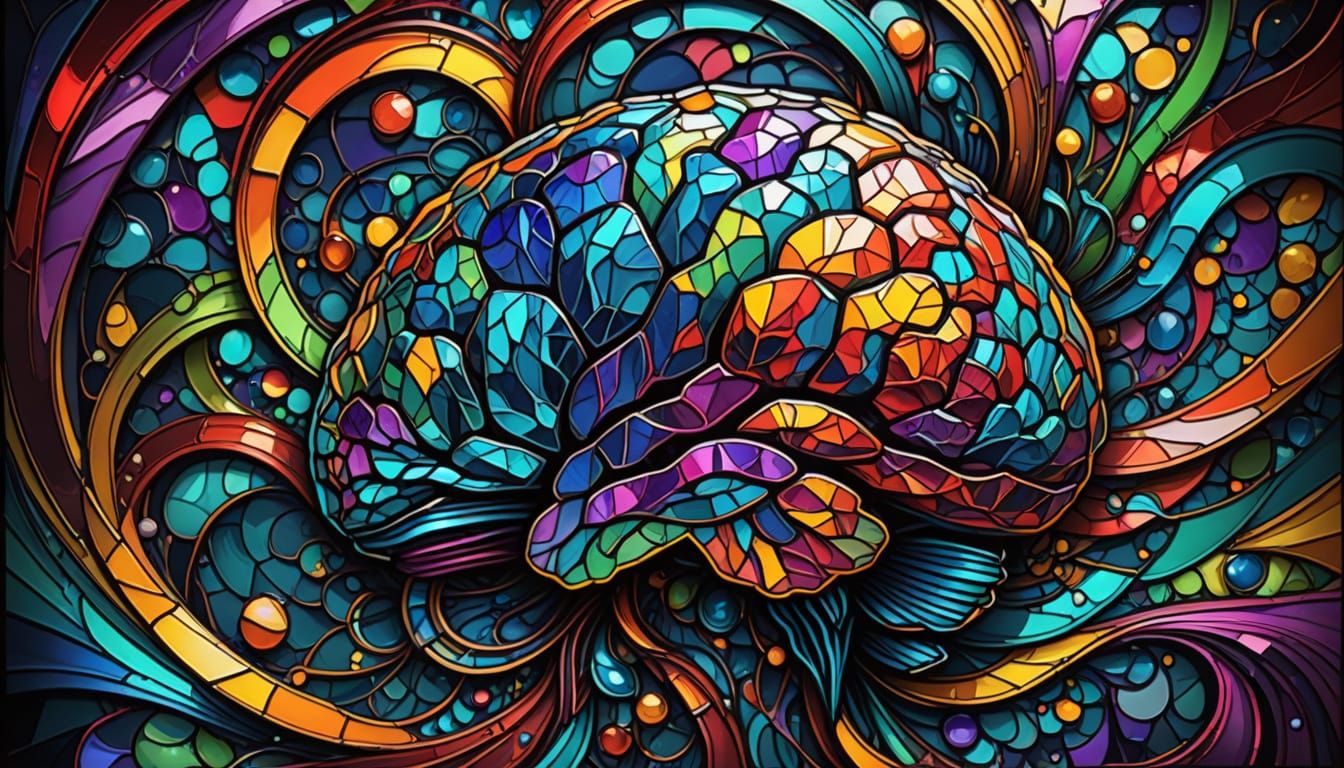 Vibrant Stained Glass Brain in Stunning Jewel Tone... - AI Art