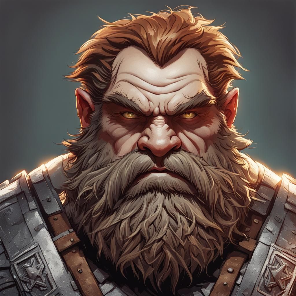 detailed illustration, DC style, portrait shot: Male Dwarf, has a ...