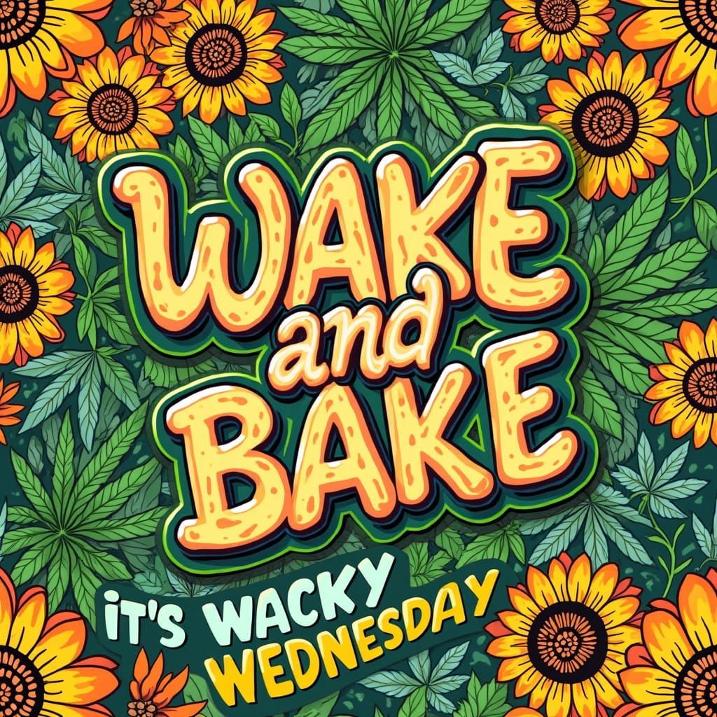 Vibrant, Whimsical Wake and Bake Cartoon Wallpaper... - AI Art