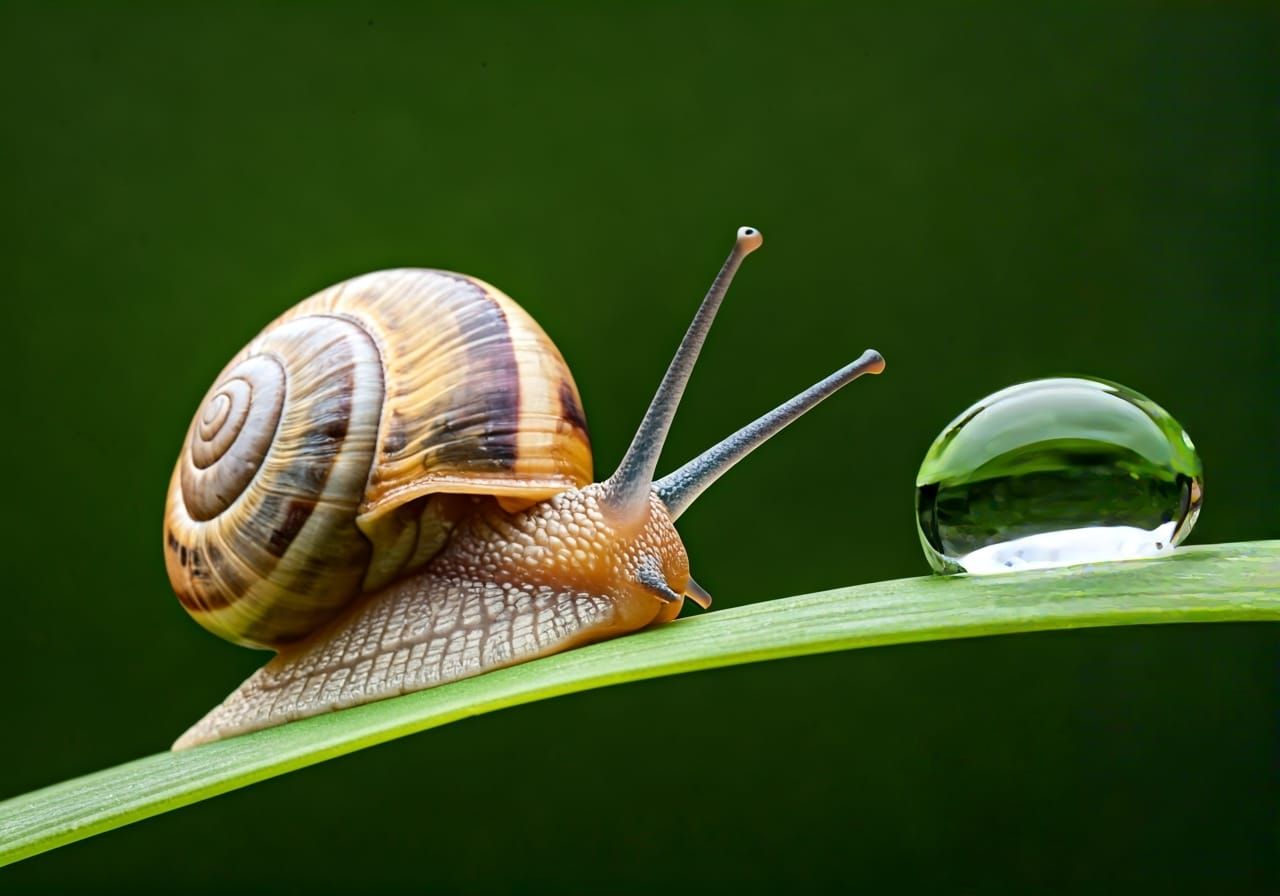 Curious Snail - Curious Snail Gazing Through Raindrop: Award...