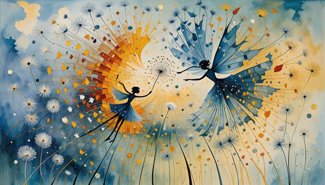 Whimsical Dandelion Dreamscape with Dancing Angels... - AI Art