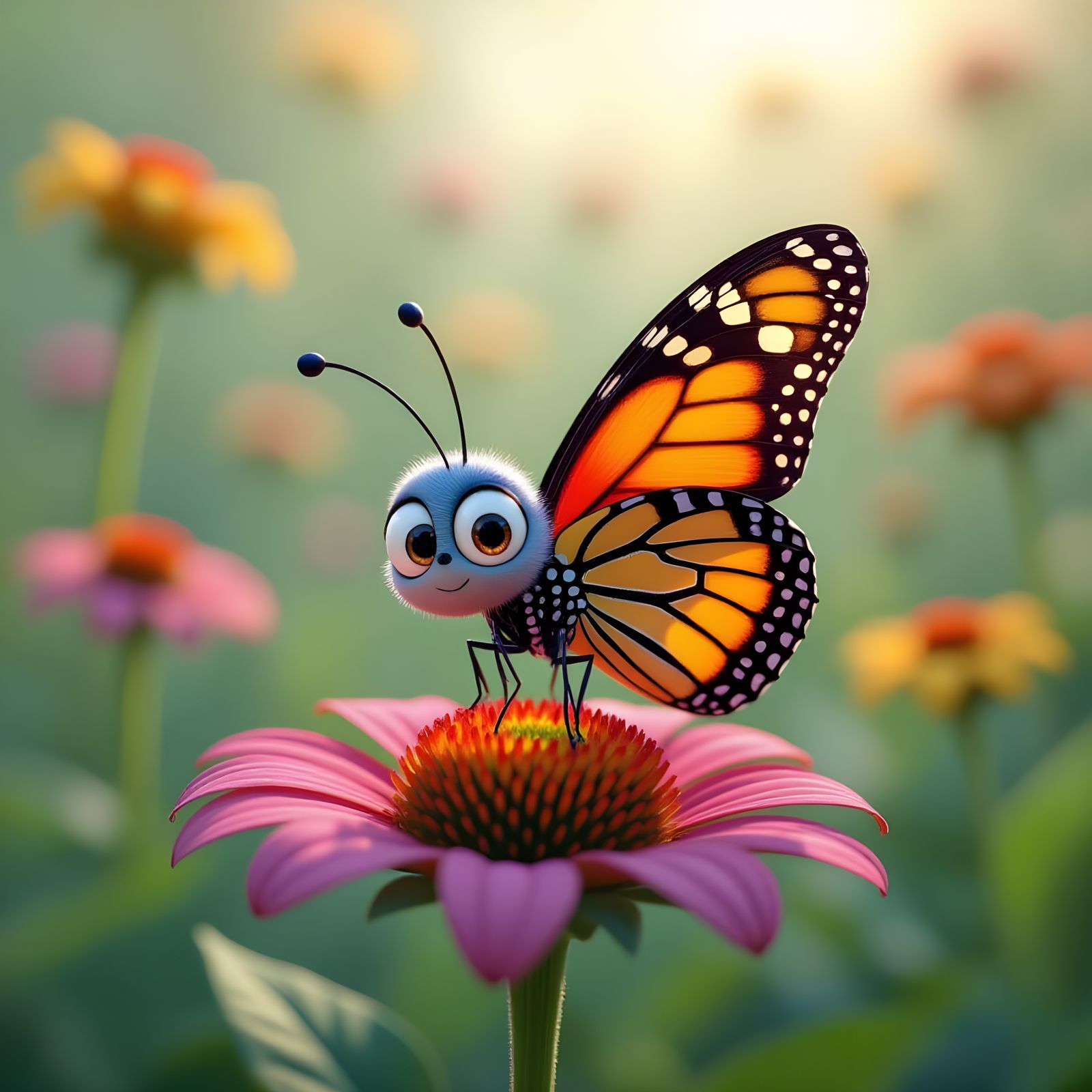 Confused Butterfly in Pixar Animation Style - AI Art