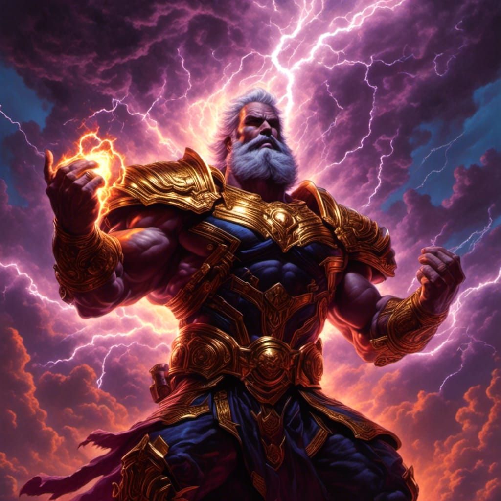 a painting of a man with lightning coming out of his hands, by Noah ...