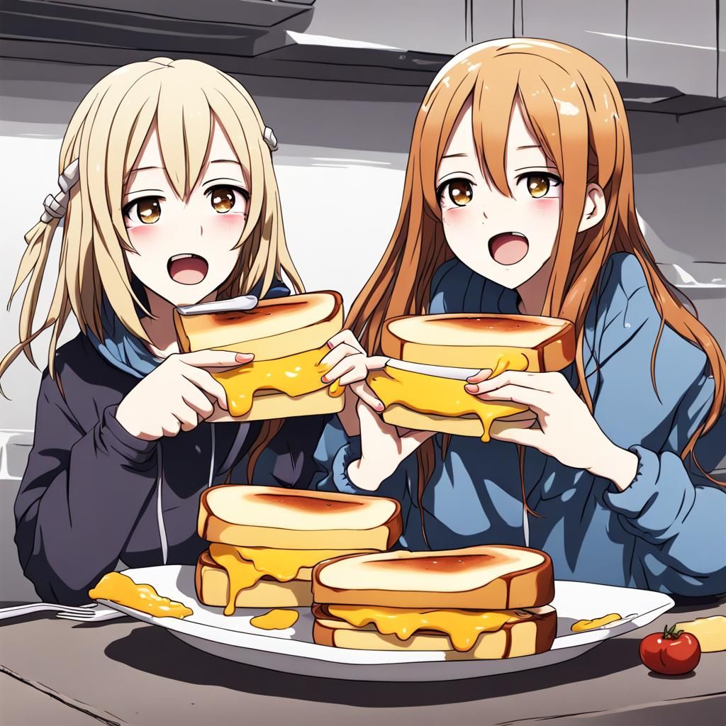 girls eating grilled cheese - AI Generated Artwork - NightCafe Creator
