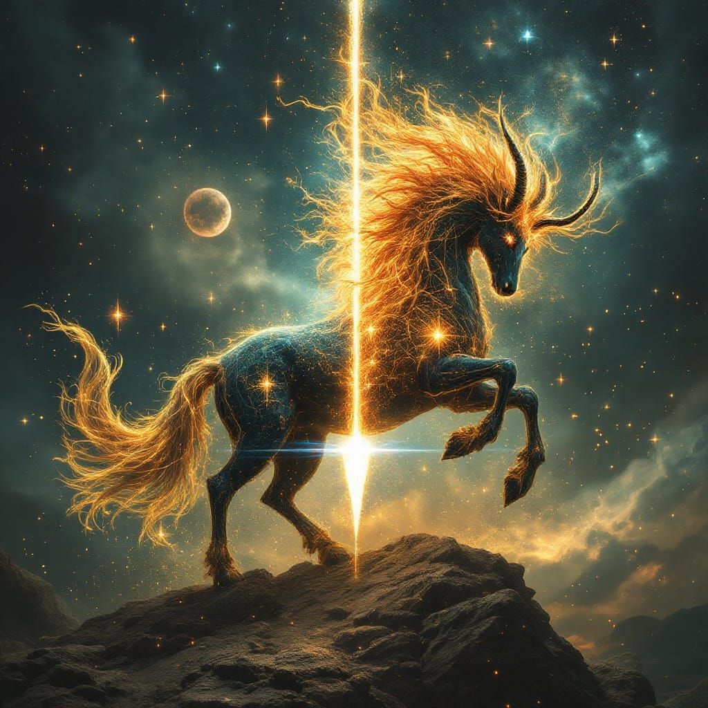 Sagicorn Majesty: Fiery Spirit Meets Earthy Ambiti... - AI Art