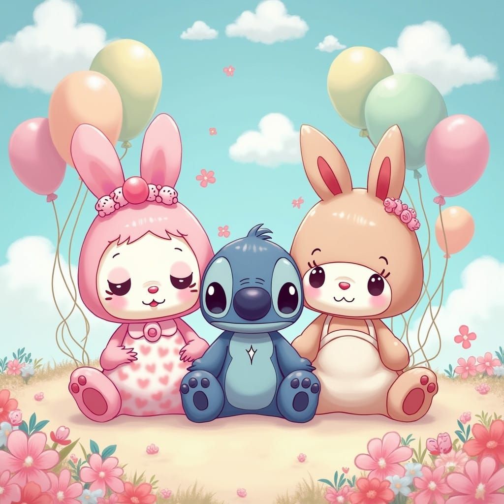 Whimsical Friends in Pastel Paradise - AI Art