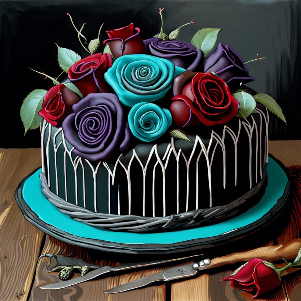 Floral Goth Cake - AI Generated Artwork - NightCafe Creator