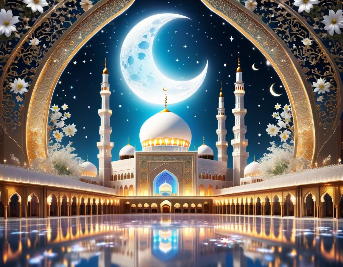 An ideal beautiful luminous holy Eid-ul-Fitr scene consisting of glassy ...