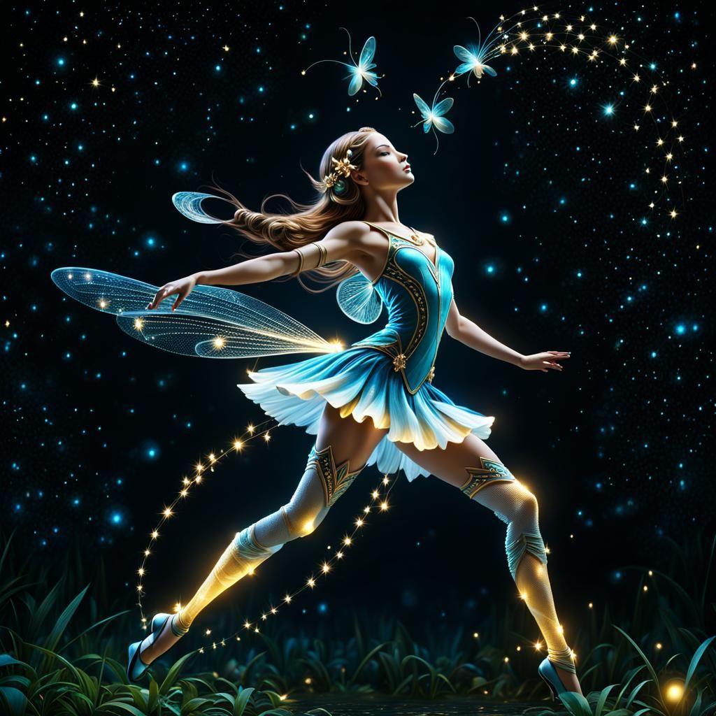 Celestial dancer, light star fireflies bursts of light shining ...