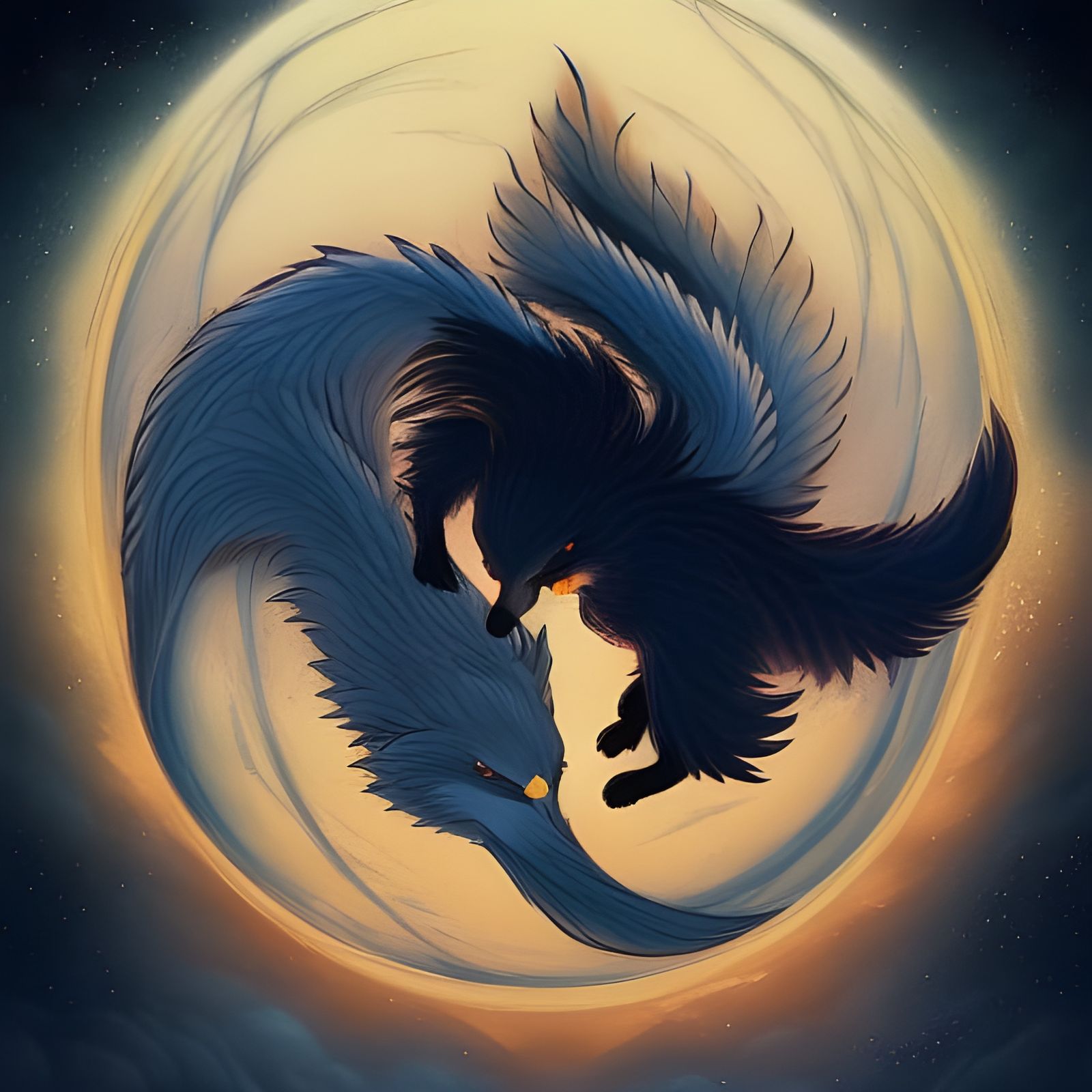 Wolf and Phoenix in Yin and Yang - AI Generated Artwork - NightCafe Creator
