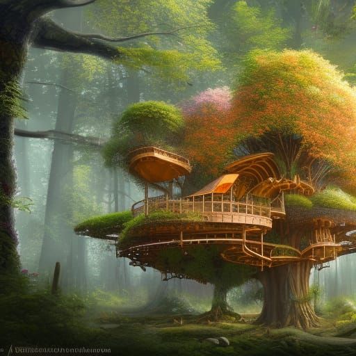 Futuristic Spring Treehouse - AI Generated Artwork - NightCafe Creator