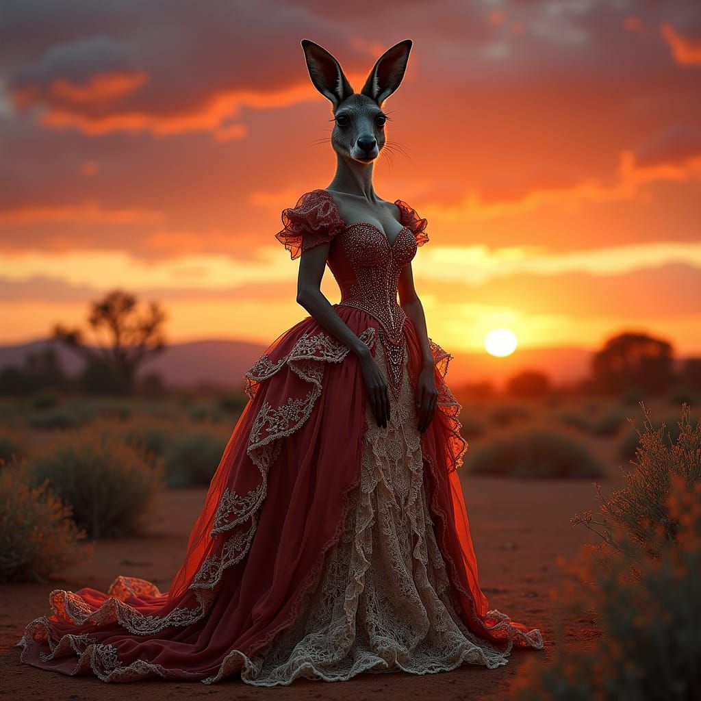 Roo - Gothic Kangaroo Bride Against Australian Sunset