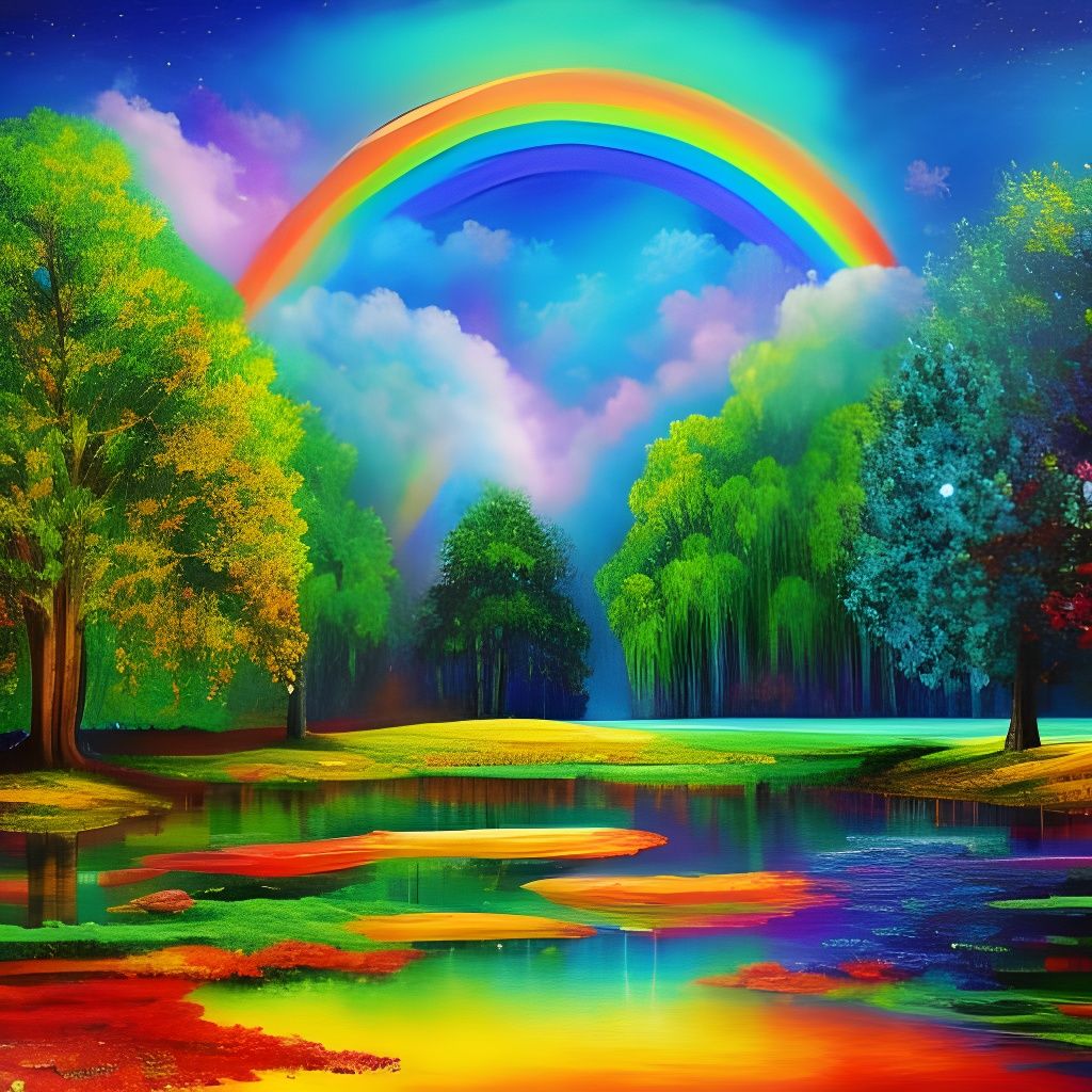 The Colorful Paradise © 2023 by Polywuod 🌳🌈 🌊☁ - AI Generated Artwork ...