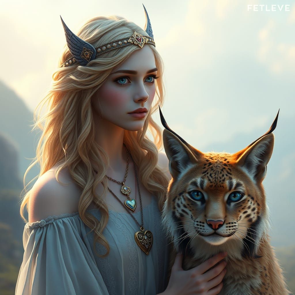 Goddess Freya with her Lynx - Goddess Freya with her Lynx