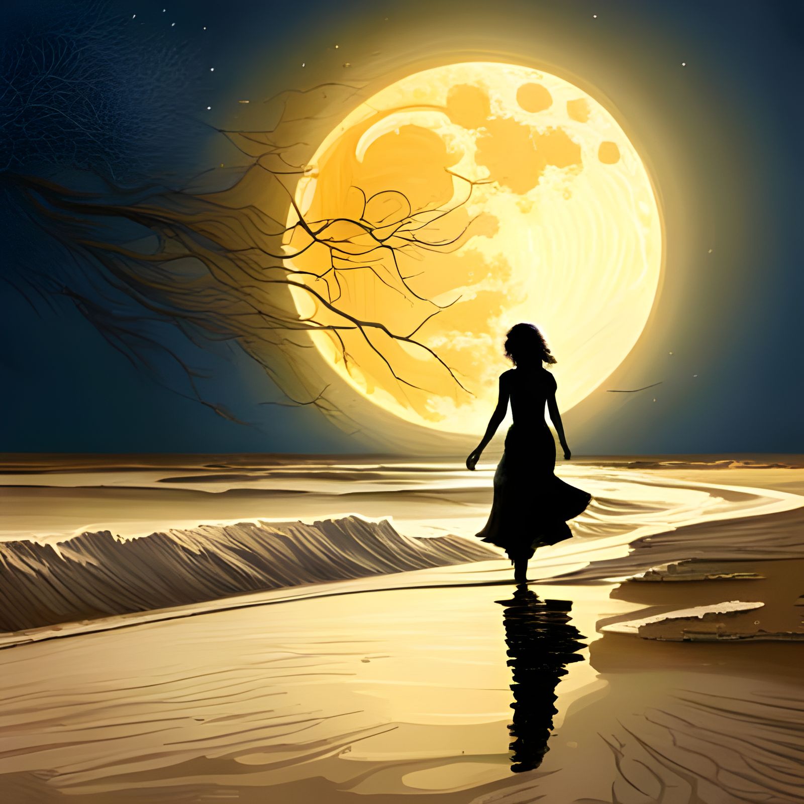 Moonlight Shadows on the Beach - AI Generated Artwork - NightCafe Creator